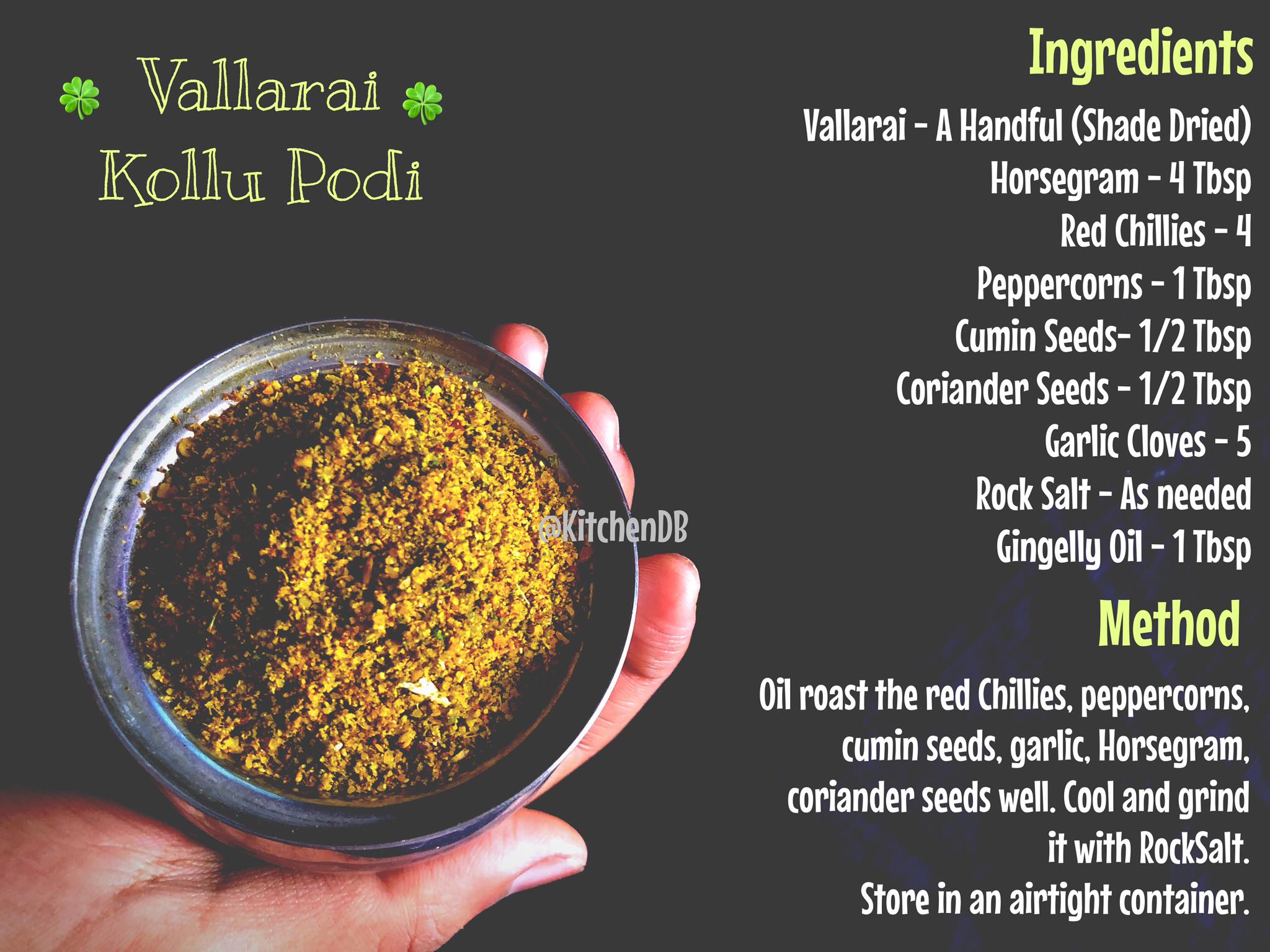 Vallarai Kollu Podi – KitchenDB – My Passion for Healthy Cooking